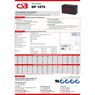 CSB Battery รุ่น GP1272 F2 -12V 7.2Ah- ใช้กับเครื่องสำรองไฟ (UPS) รับประกัน 1 ปี สินค้าใหม่ ...