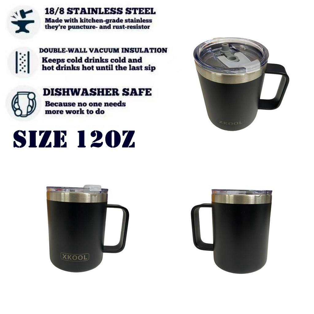 Xkool แก้วน้ำ12oz/380ml มาพร้อมหูจับ สีพื้นเก็บอุณหภูมิความเย็น,ร้อน เนื้อแก้วเป็นสแตนเลส 304 ...