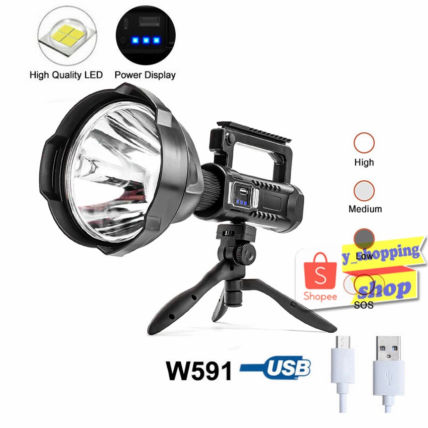 W591 ไฟฉายแรงสูง Flashlight USB Rechargeable XHP50 Work Light 4 โหมด ...