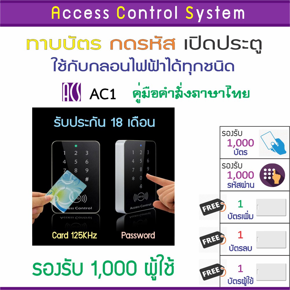 ACS AC1 คีย์การ์ดรุ่นใหม่ รูปทรงสวยทันสมัย แถมบัตรเพิ่ม-บัตรลบ-บัตร ...