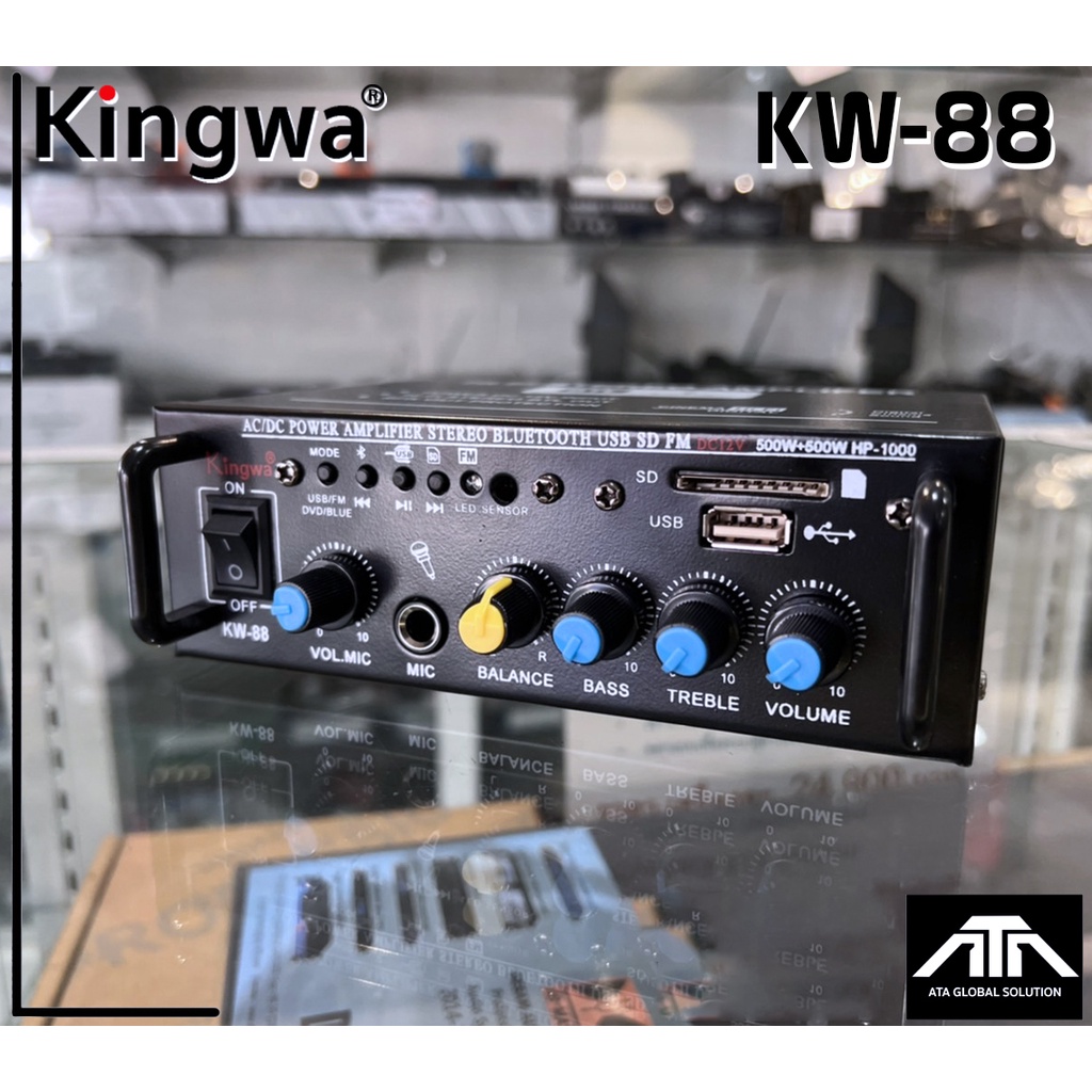KINGWA KW-88 เพาเวอร์แอมป์ เครื่องขยายเสียง Power DC 12V สามารถเชื่อมต่อ บลูทูธ และ USB ได้ ...