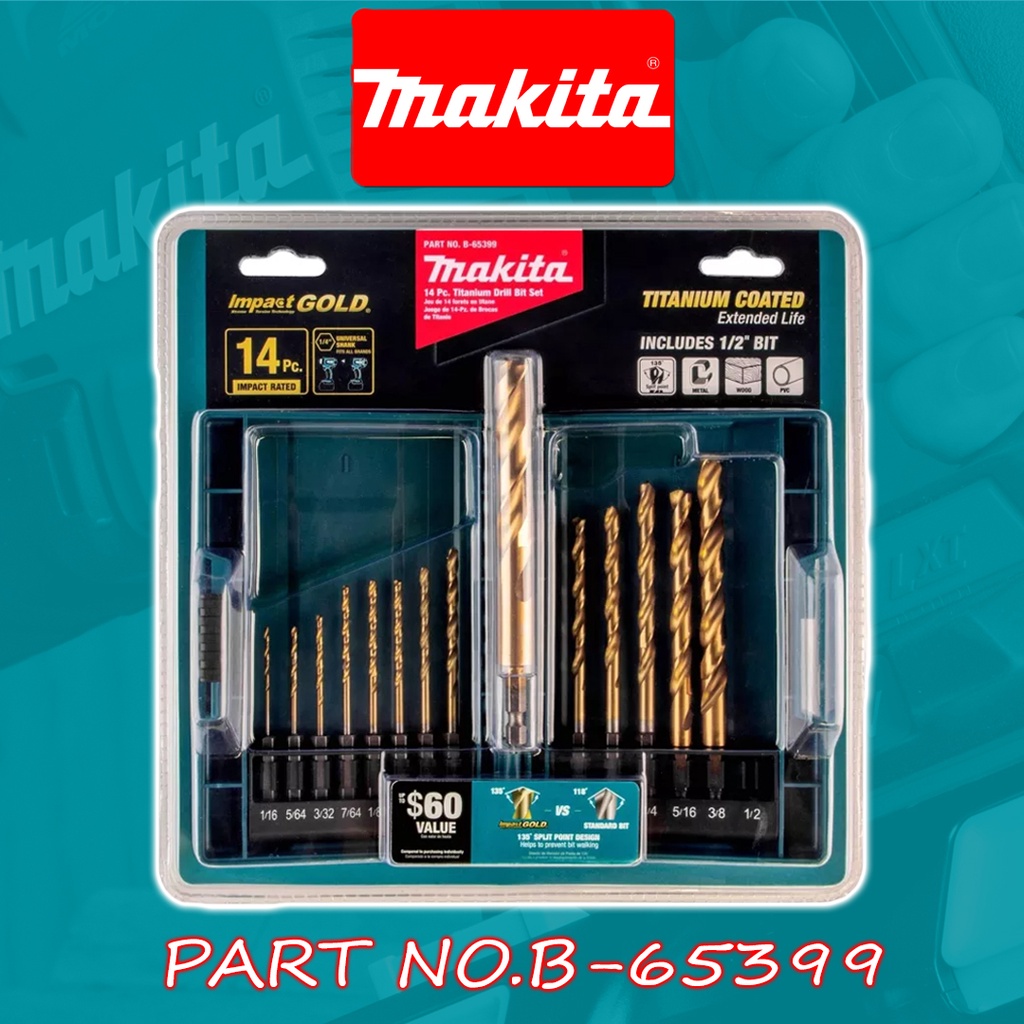 MAKITA ดอกสว่าน,ชุดดอกสว่านไทเทเนียม,ดอกเจาะเหล็ก รุ่น B-65399 Impact ...