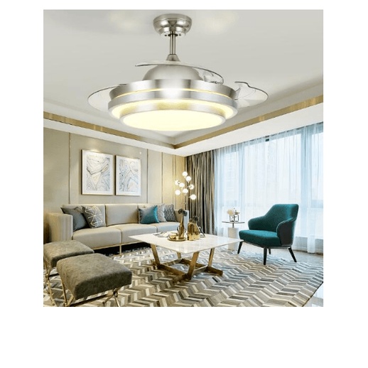 EILON โคมไฟพัดลมเพดาน LED 2x36W 4 ใบพัดพับได้ 42" มีรีโมท ปรับได้ 3 แสง สีเงิน มอก.934-2558 ...