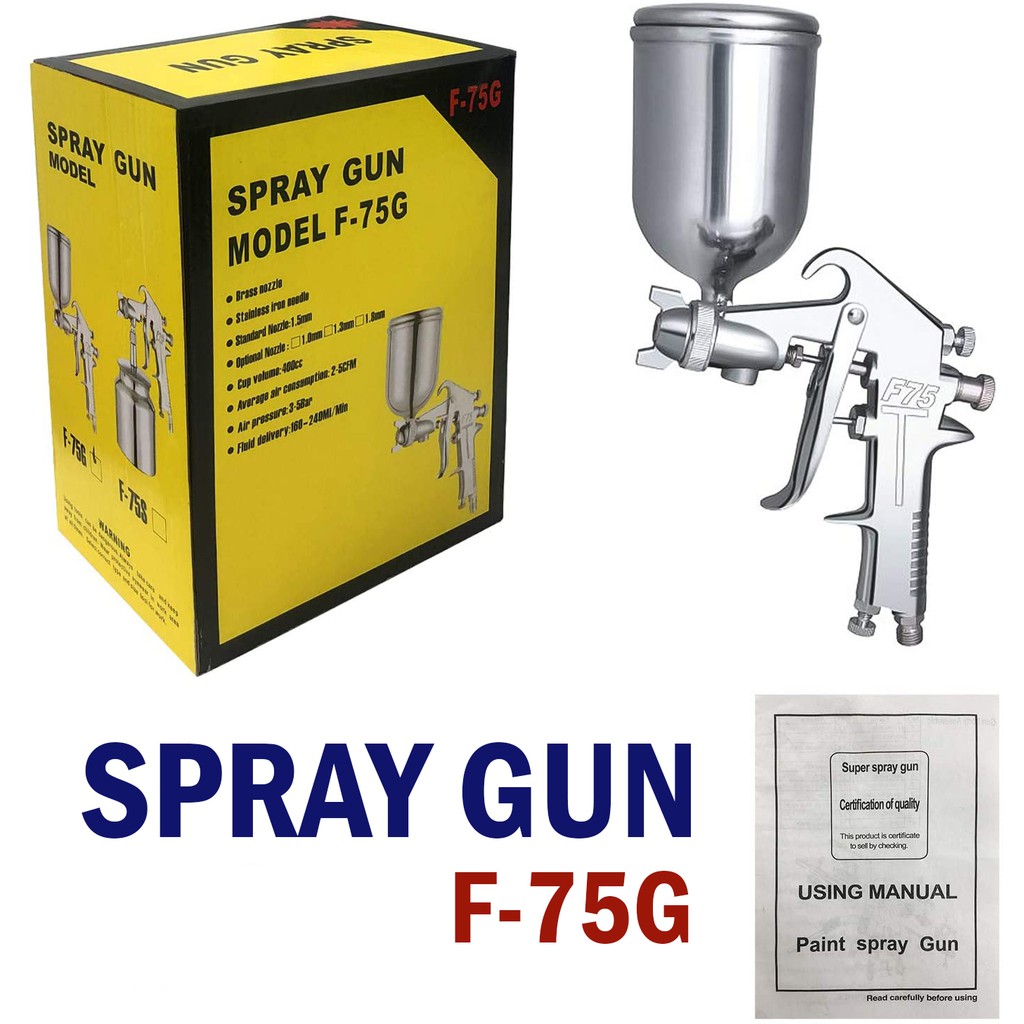 กาพ่นสี แบบหงาย รุ่น F75 and ระบบดูดสีก้นถ้วย F75 (สีเงิน) Spray Gun ...
