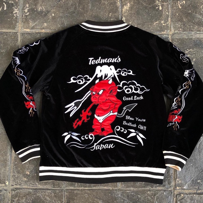 Vtg Sakajan jacket tedman company size M 20/25 ปีศาจแดง ผ้ากำมะยี่ ลาย ...