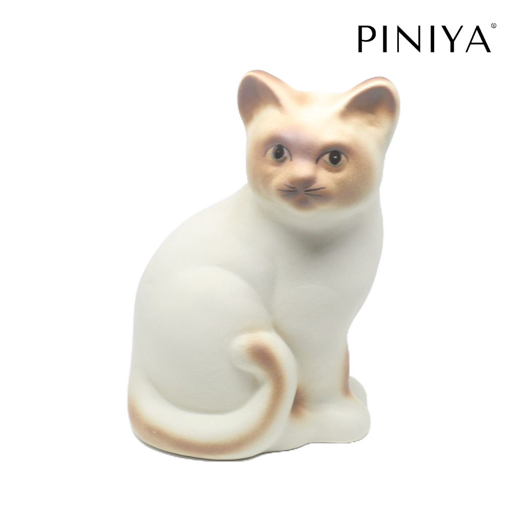 Piniya - ของตกแต่งบ้าน รูปปั้น เซรามิค แมวนั่งหันขวา ลายเก้าแต้ม ไม่ ...