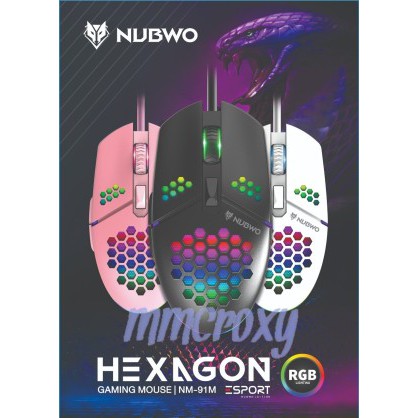 Mouse Gaming Nubwo NM-91M Mouse Hexagon with RGB Lighting ( ชมพู / ขาว ...