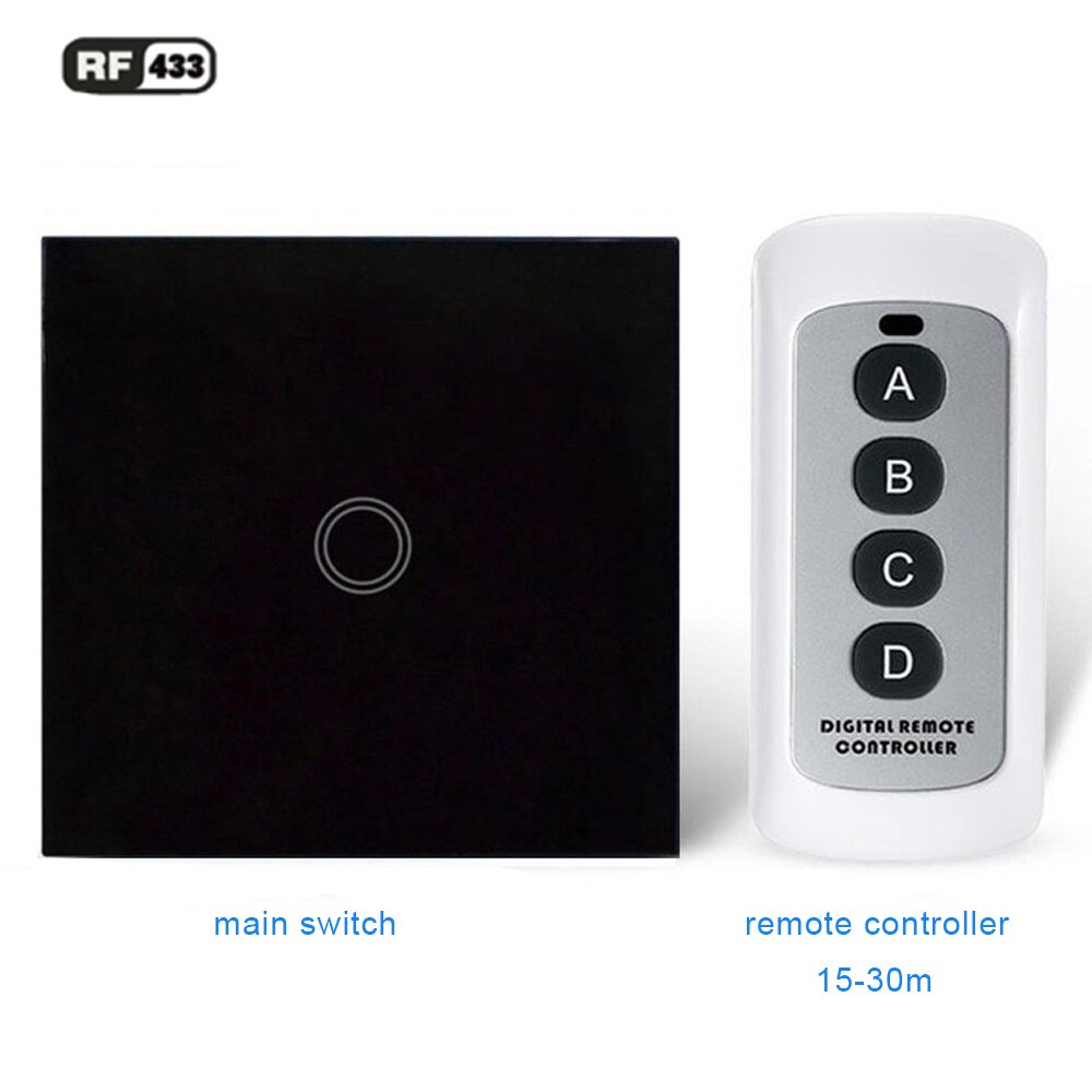 1/2/3gang RF 433 433Mhz wall light touch switch w/ tempered glass panel RF433 wireless remote ...