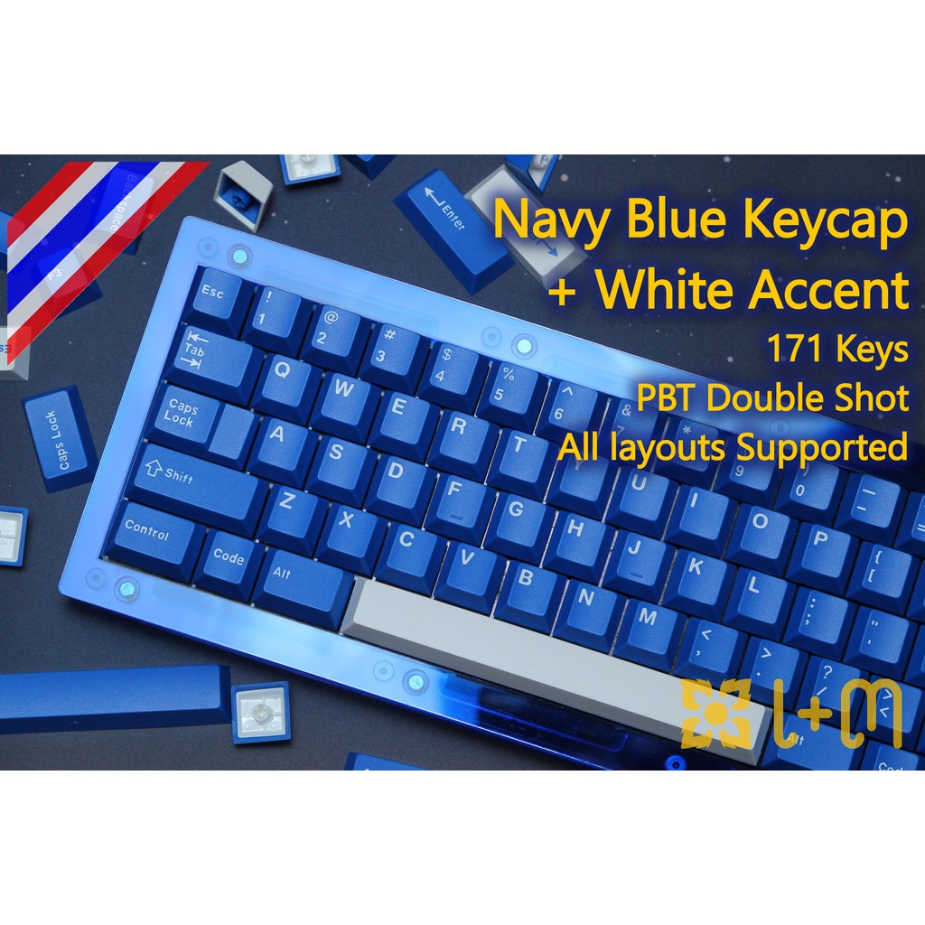 Navy Blue Keycap set plus White Accent - Cherry Profile PBT Double Shot ...