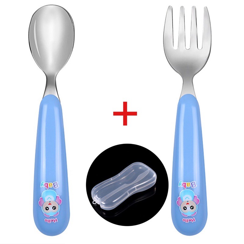 [ALL]‼️ช้อนส้อมเด็ก🍴ช้อนหัดทาน พร้อมกล่อง Pre-loaded spoon สเตนเลส304 ...