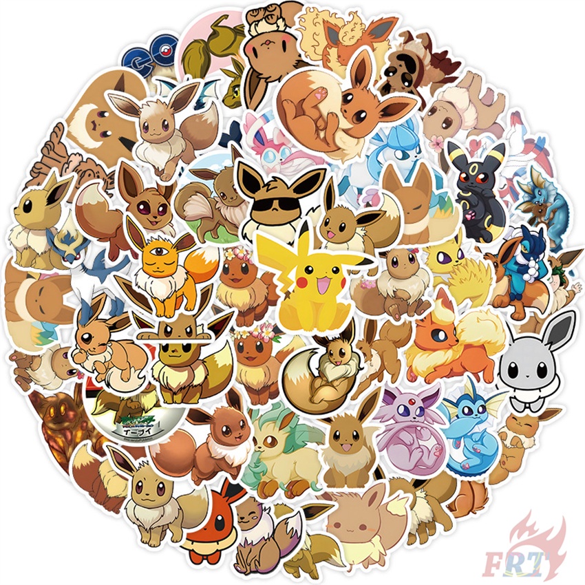 50Pcs/Set Eeveelution Series 01 Eevee Vaporeon Jolteon Stickers DIY ...