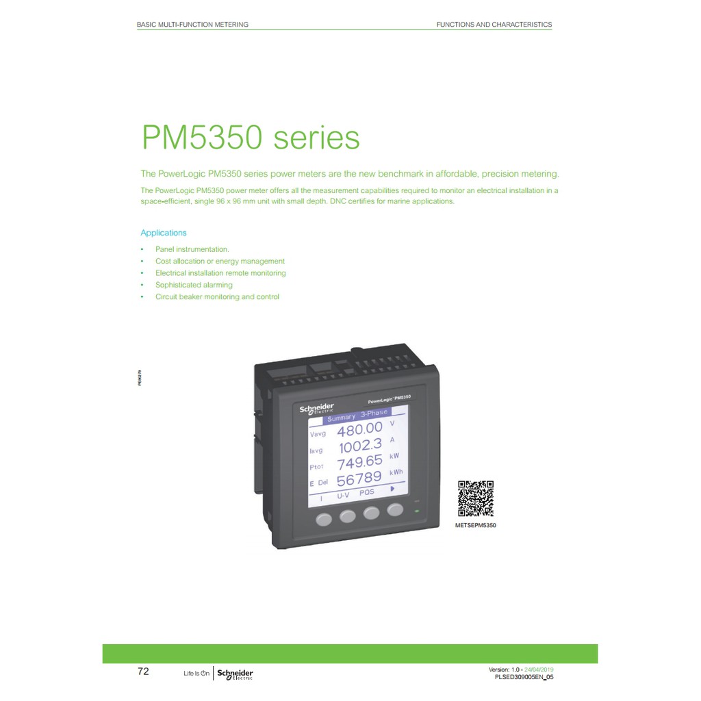 Schneider METSEPM5350 PM5350 Power & Energy meter with THD, alarming ...