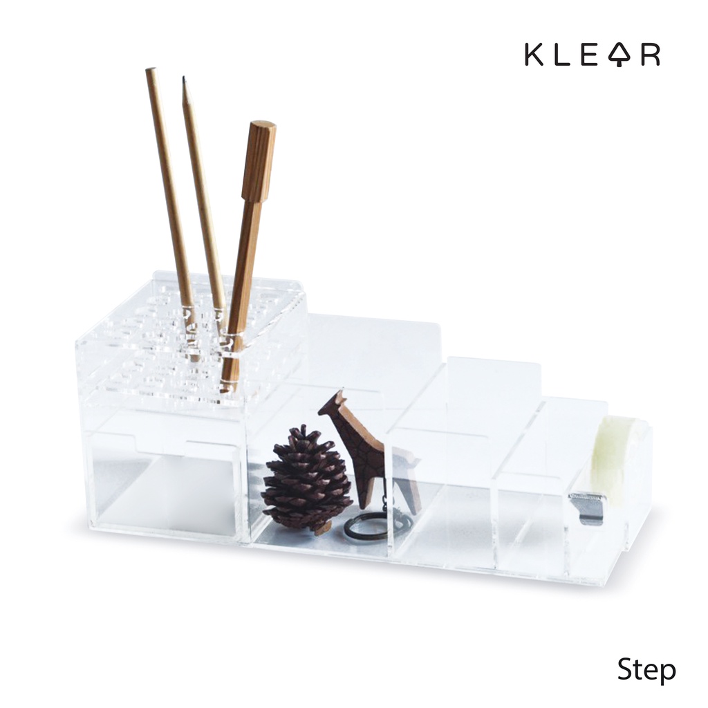 KLEAR Step กล่องอะคริลิคใสใส่ปากกา ที่ใส่ดินสอ ที่ใส่เครื่องเขียน แท่นใส่สก๊อตเทป ชุดของใช้ตั้ง ...