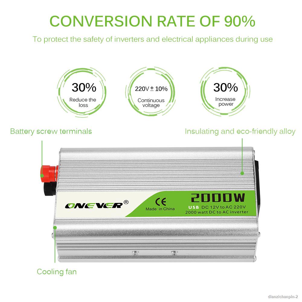 ﹉ONEVER 2000W Car Power Inverter DC 12V To AC 220V Modified Sine Wave ...