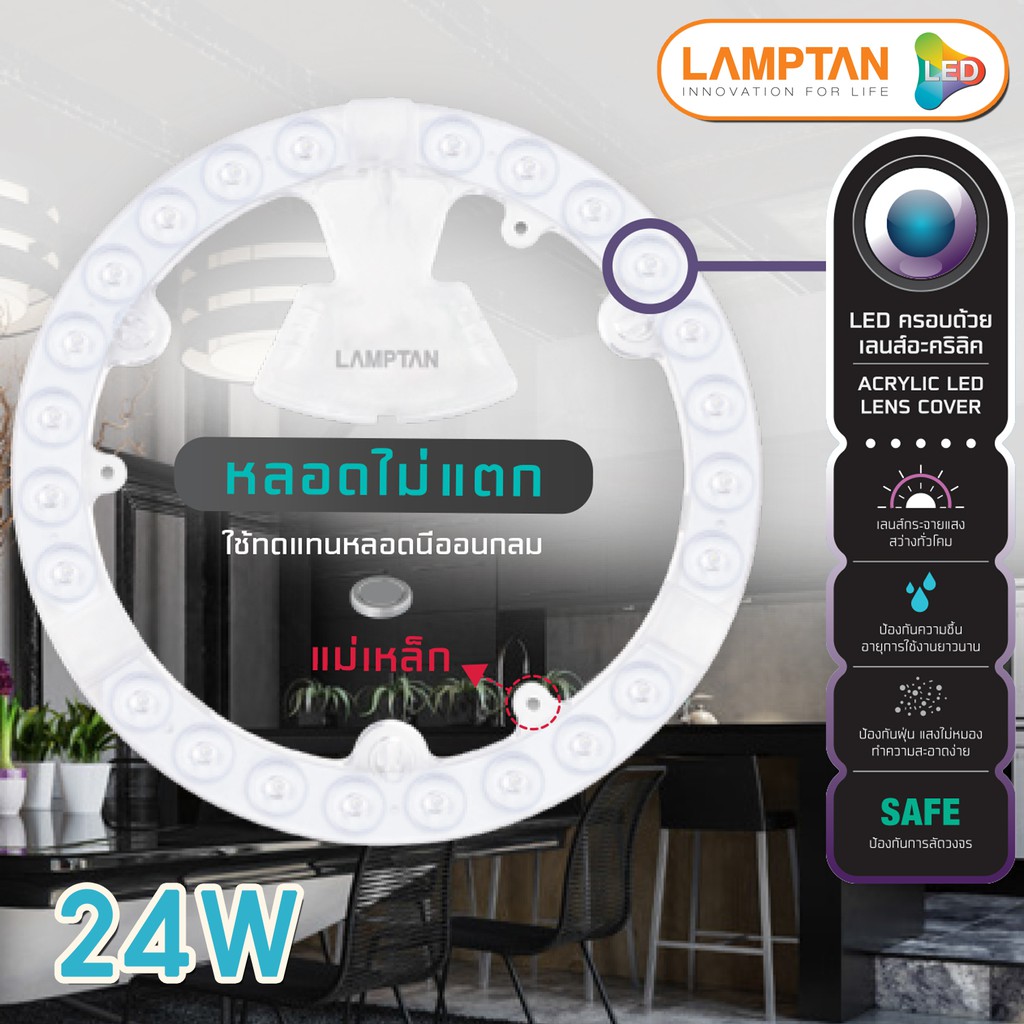 LED 24w แทนนีออนกลม Lamptan Lens Module แสงขาว Daylight | Shopee Thailand