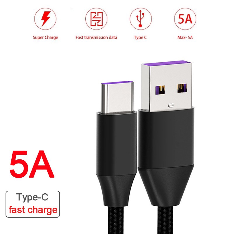 5A 1M / 2M Fast Charge USB Type-C Cable Quick Charging USB Data Cable ...