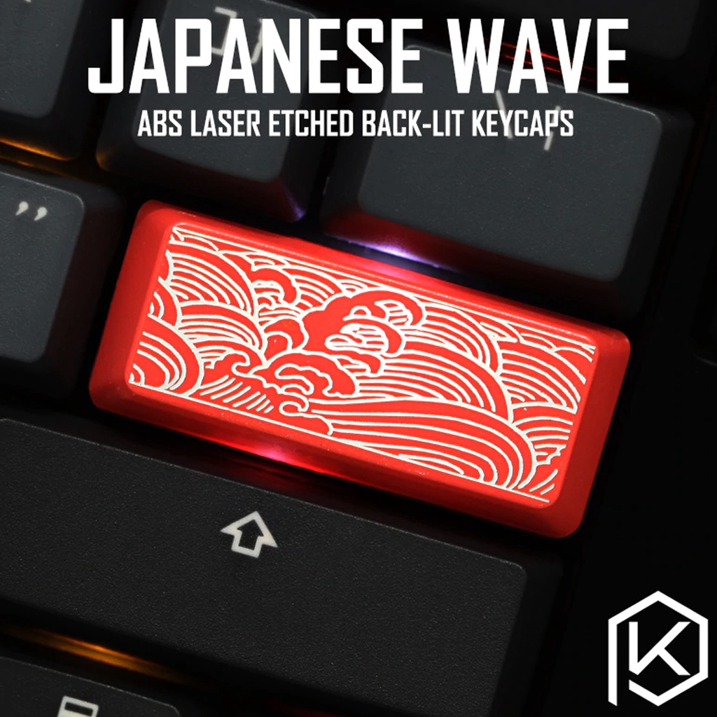 NOVELTY SHINE THROUGH KEYCAPS ABS ETCHED JAPANESE WAVE BLACK RED ENTER ...