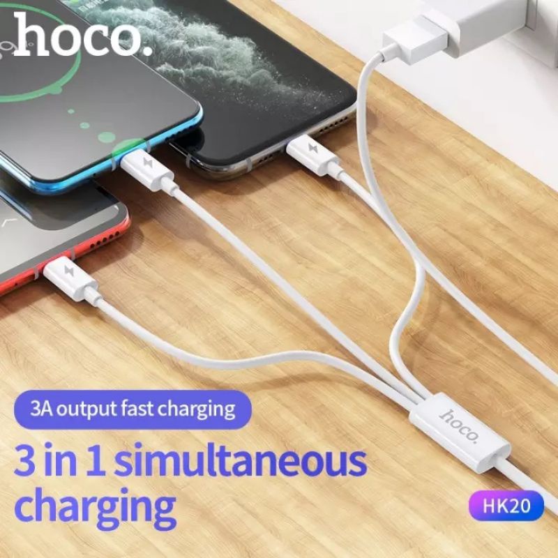 Hoco HK20plus 3in1 สายชาร์จ 3 หัว 3A ชาร์จเร็ว ความยาว 1.2 เมตร แท้100% | Shopee Thailand