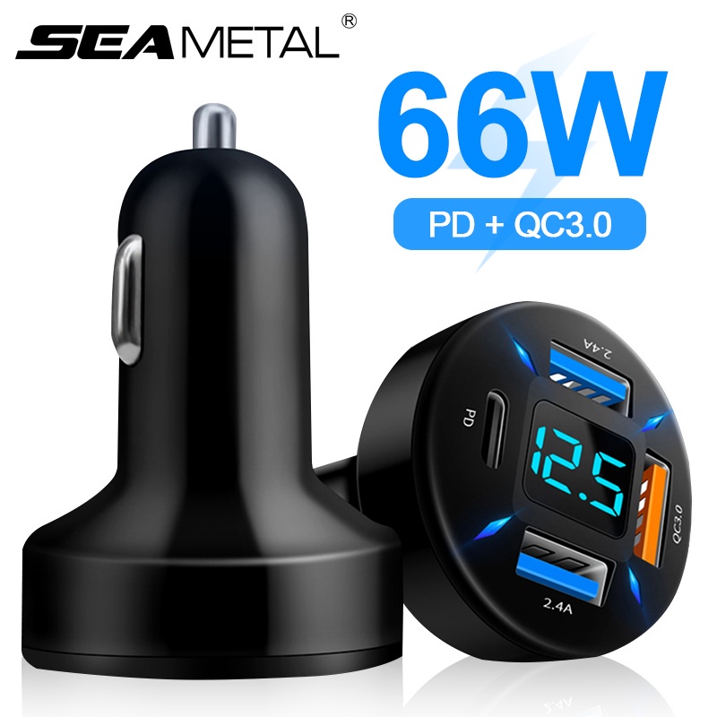 SEAMETAL ที่ชาร์จในรถ 66W QC3.0 + PD USB Type C ที่ชาร์จเร็วสี่พอร์ต 12V 24V ที่ชาร์จในรถอเนก ...