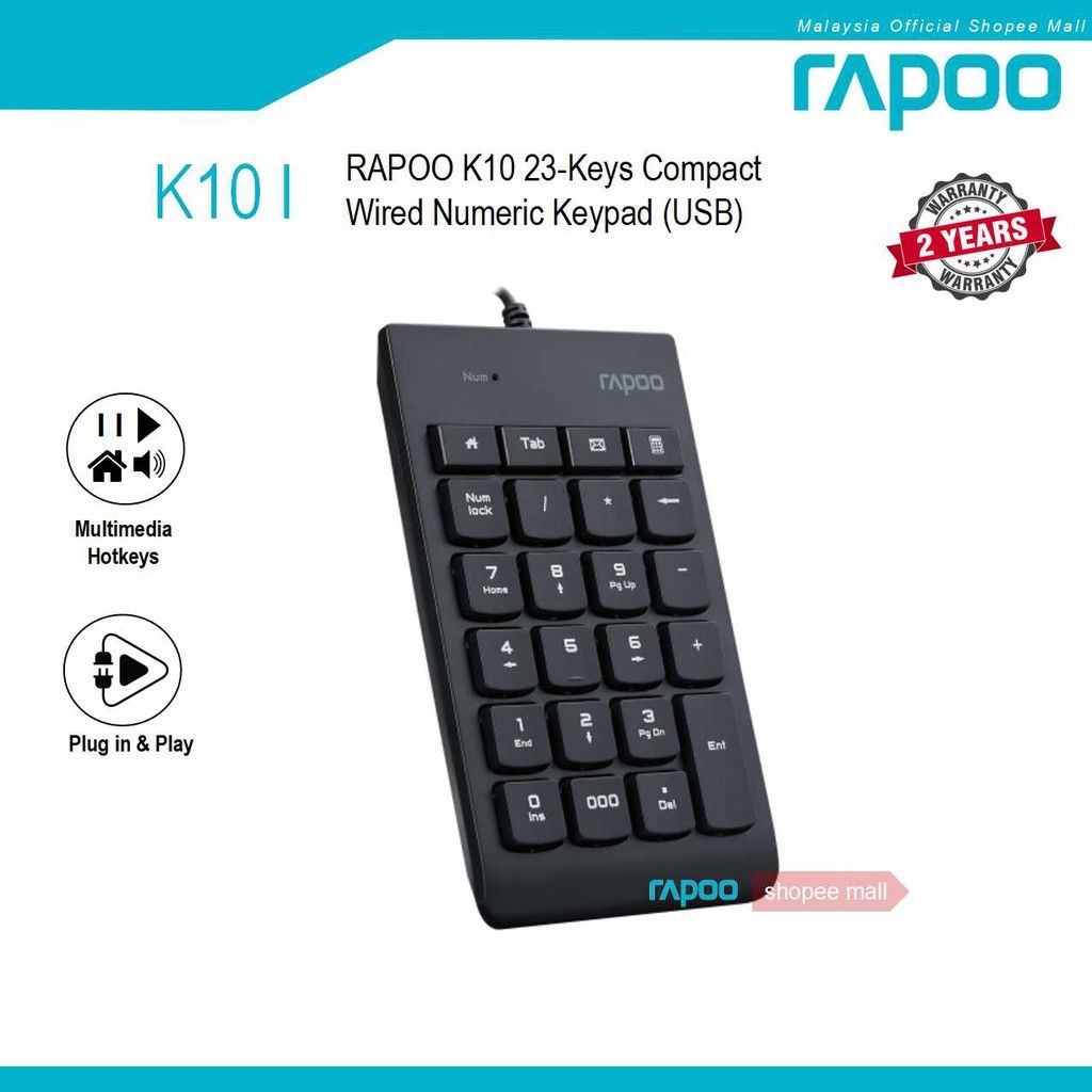 Rapoo K10 แป้นพิมพ์ตัวเลข 23 คีย์ พอร์ต USB สําหรับคอมพิวเตอร์ แล็ปท็อป | Shopee Thailand
