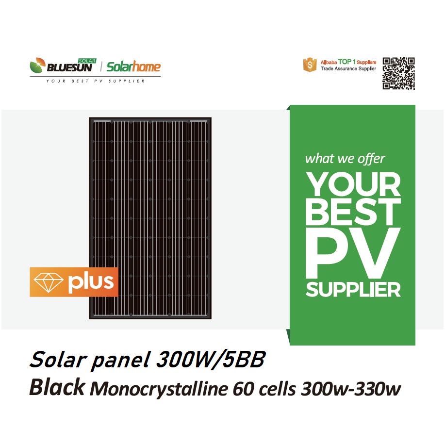 แผงโซล่าเซลล์ Solar Cell นำเข้า Bluesun Mono Black 300w (1 ในไม่กี่เจ้า ...