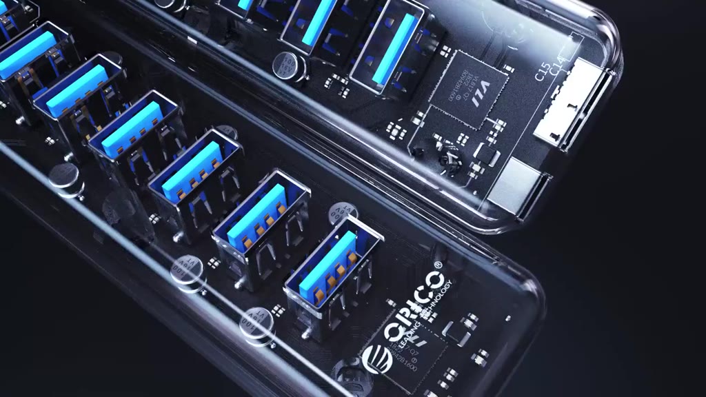 Orico 7 พอร์ต SuperSpeed USB3.0 ฮับโปร่งใสพร้อมพอร์ตแหล่งจ่ายไฟ 5V ...
