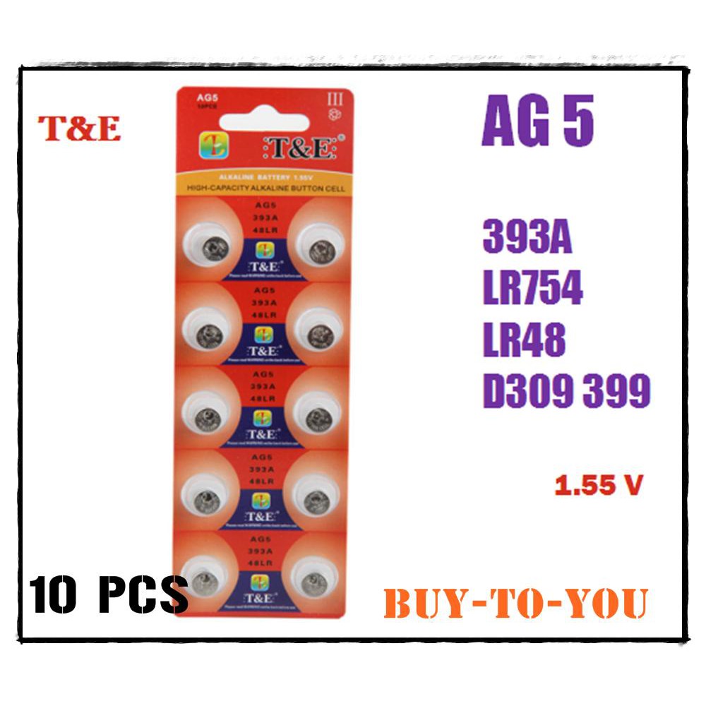 ของใหม่ AG5 ถ่านกระดุม T&E รุ่น AG5 10 pcs AG5 AG 5 G5 393A LR48 LR754 ...