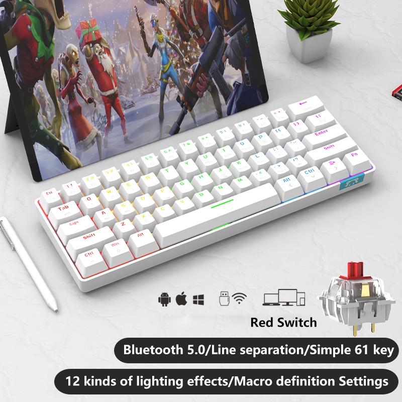 RG.BEAST Ajazz STK61 Mechanical Keyboard Bluetooth 61-Keys Dual-Mode Rainbow Backlit Portable ...