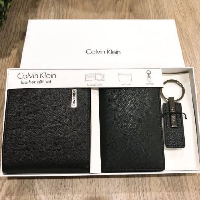 Calvin Klein Leather Short Wallet With Key Fob Gift Box Set กระเป๋า ...