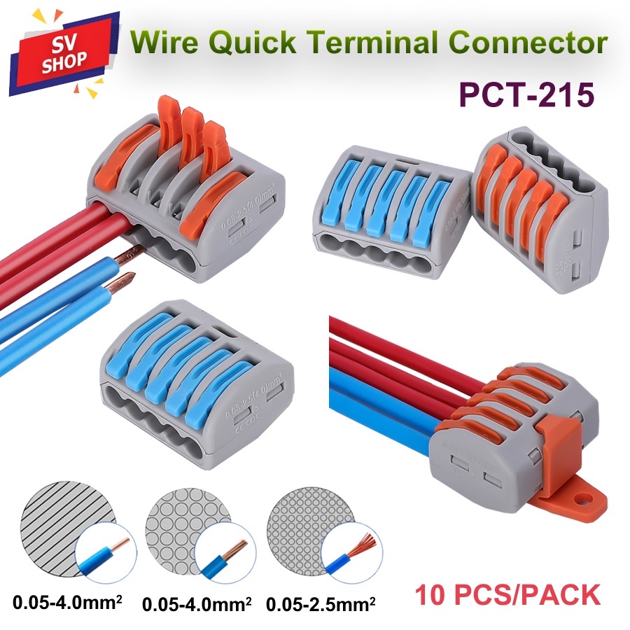 (10 pcs) PCT-215 ขั้วต่อสายไฟ เต๋าต่อสายไฟ Wire Quick Connector ...
