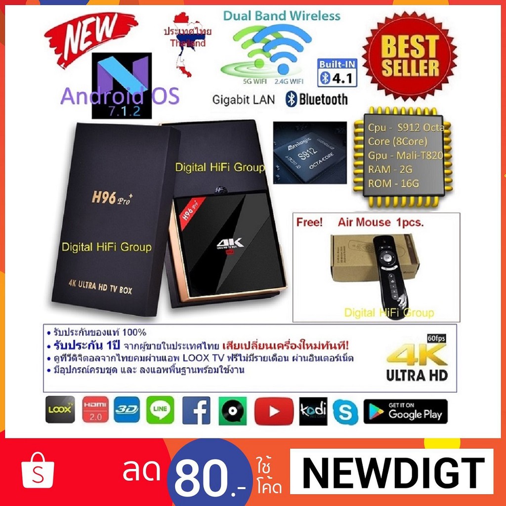 Android Box H96 Pro Octa Core Cpu S912 RAM 2G ROM 16G UHD 4K Android ...