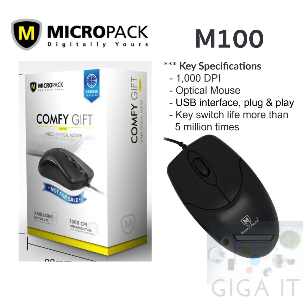 MicroPack M100 USB Cable Optical Mouse (Black) ประกัน 1 ปี | Shopee ...