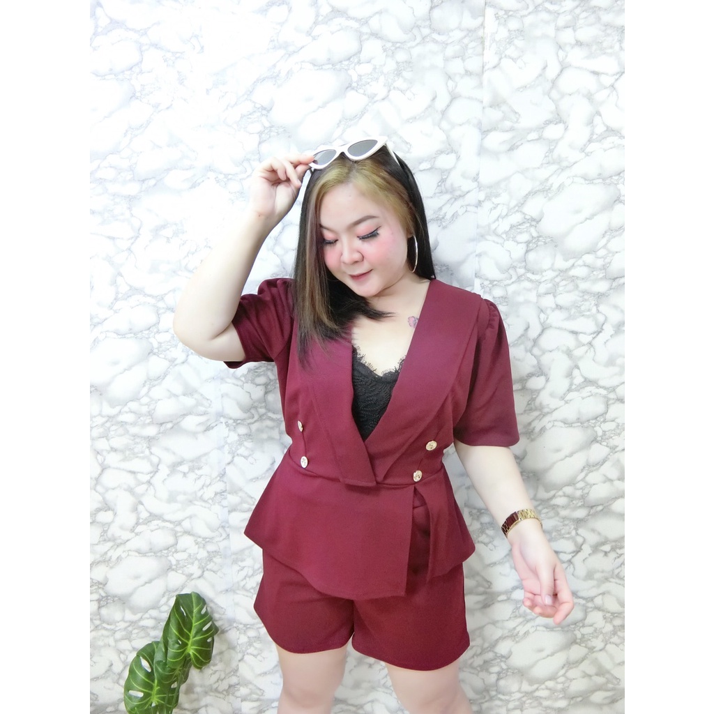 PS-041 ชุดเซ็ตสาวอวบ ผ้ายืดวูลเวฟ เสื้ออก 42” ความยาวเสื้อ 25” กางเกงขาสั้น เอว 30-40” สะโพก 52 ...