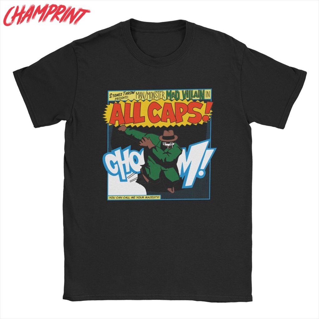 เสื้อยืดครอปเสื้อยืดผ้าฝ้าย 100% พิมพ์ลาย Madvillain Mf Doom All Caps ...