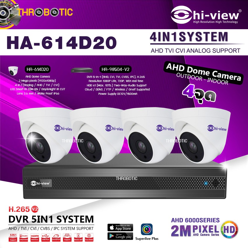 ชุดกล้องวงจรปิด 2MP Hi-view 4จุด รุ่น HA-614D20 (4ตัว) + DVR 4Ch. รุ่น ...