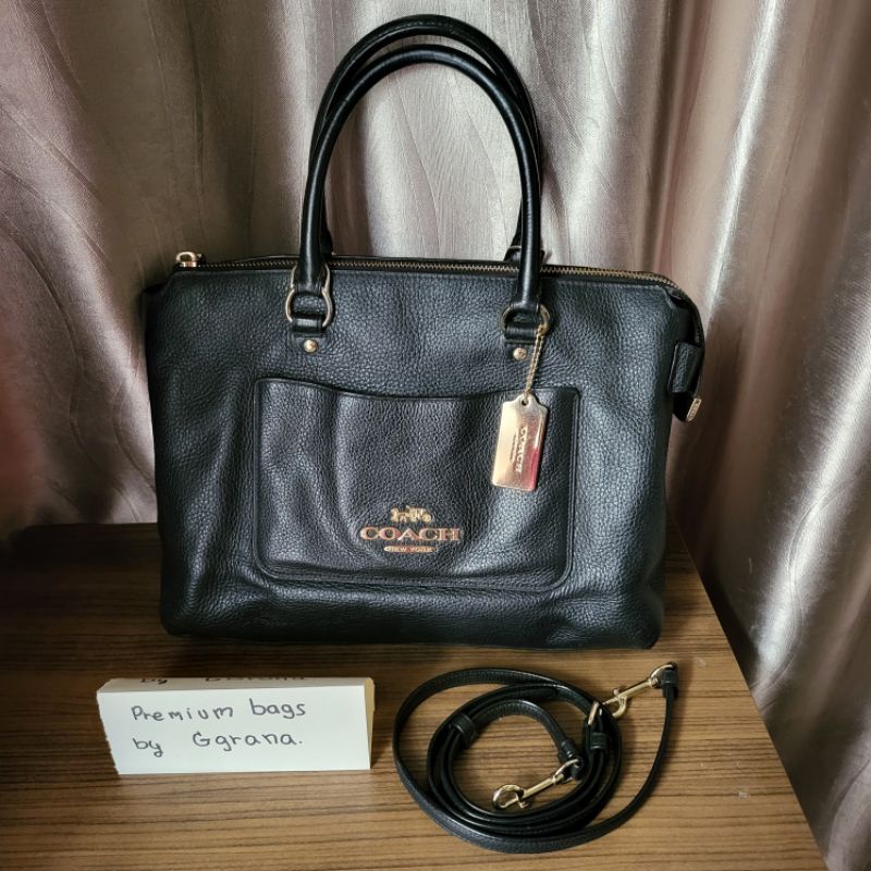 [USED]EMMA SATCHEL (COACH F31467)BLACK/LIGHT GOLD | Shopee Thailand