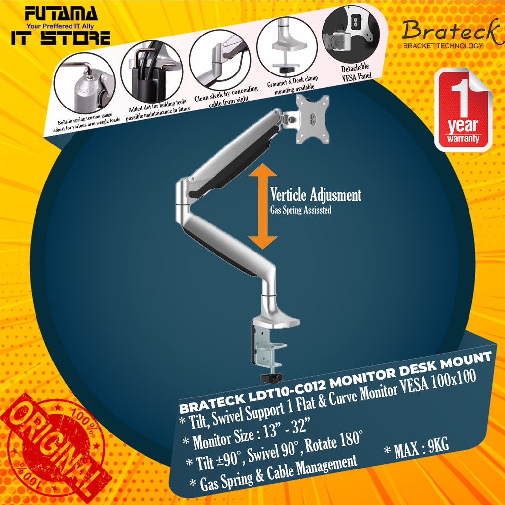 Brateck LDT10-C012 17-32 นิ้ว Monitor Mount แก๊ส Strut Arm Solid ...