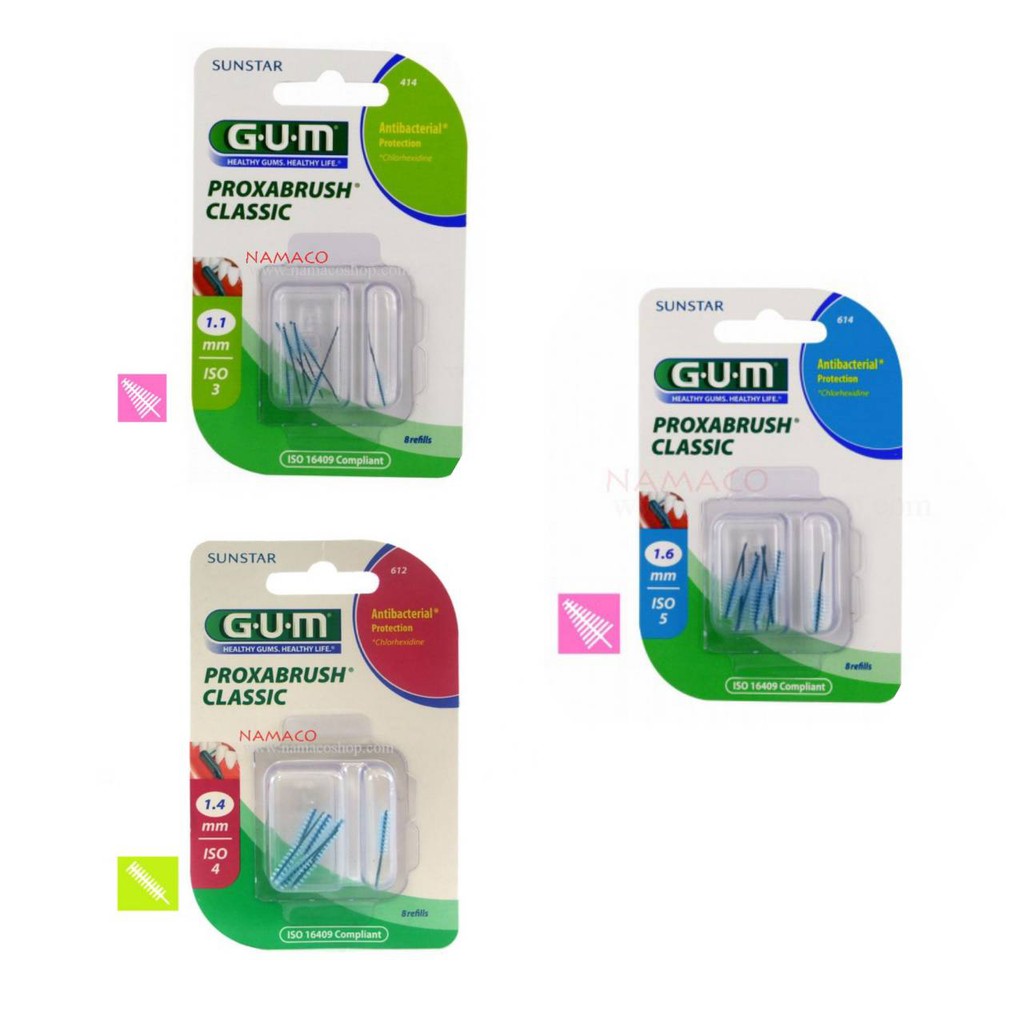 GUM หัวเปลี่ยน แปรงซอกฟัน Proxabrush Classic 8 refills #612/414/614 ...