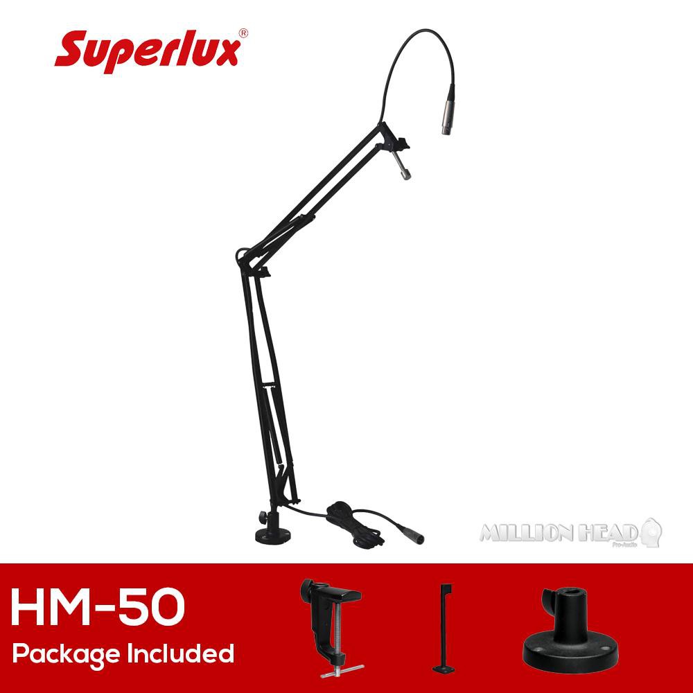 Superlux : HM-50 (ขาแขวนไมโครโฟนสตูดิโอแบบยึดขอบโต๊ะ พร้อม Built-in สายไมโครโฟน XLR 4 เมตร ...