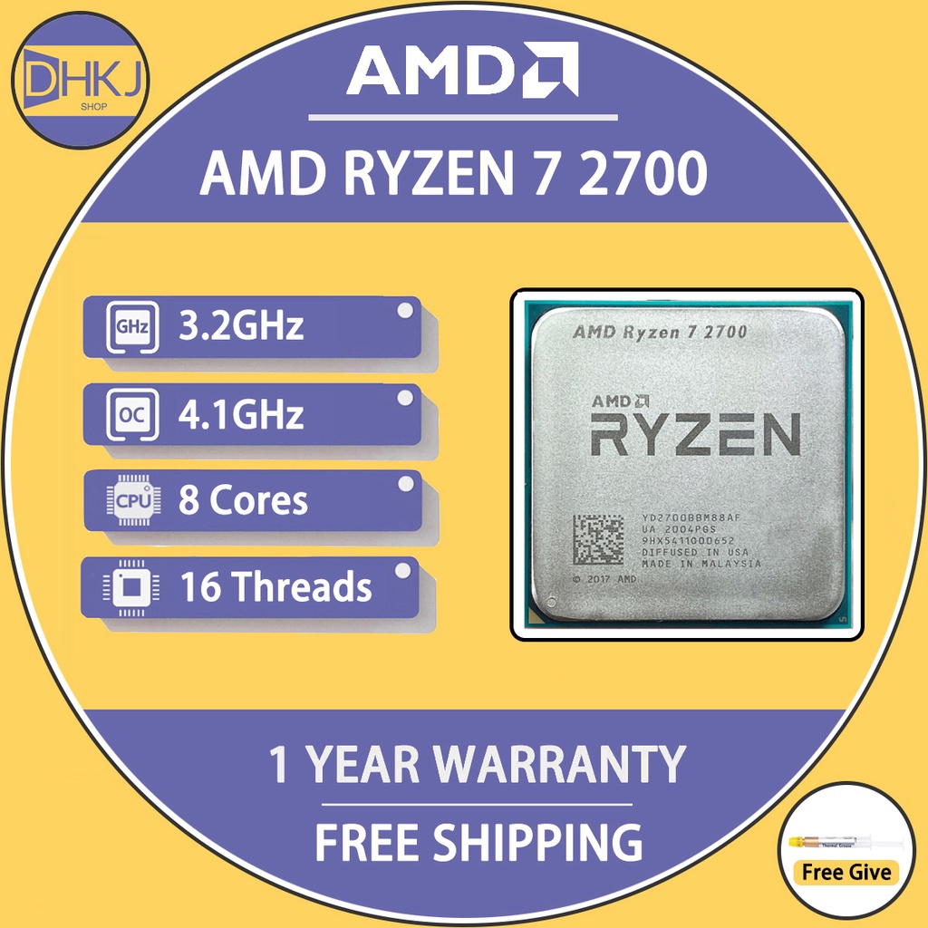 โปรเซสเซอร์ CPU AMD Ryzen 7 2700 R7 2700 3.2 GHz R7 L3 = 16 ม. 65 w ...
