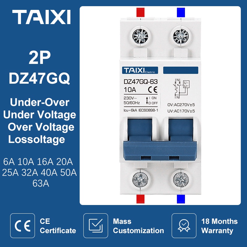 TAIXI DZ47 MCB AC Circuit Breaker With Over Voltage Under Voltage 40A ...
