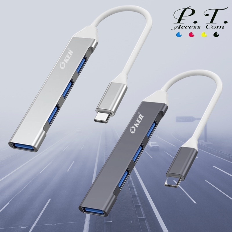 Oker Hub TYPE-C TO USB HUB H-347 Oker USB ฮับ 4 หัวเสียบ รุ่น H-347 เชื่อมต่อ Type-C ไป USB3.0 1 ...