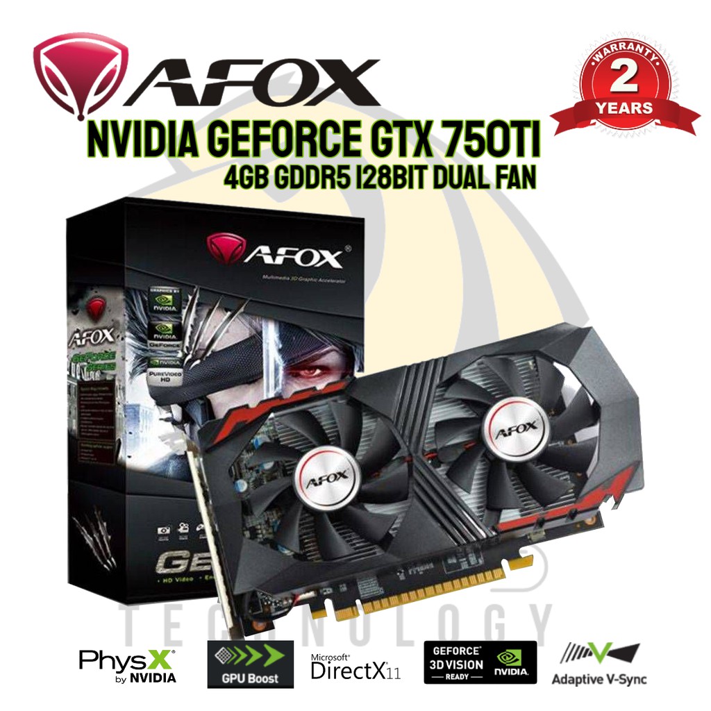 พัดลมคู่ Afox GeForce GTX 750 TI 4GB DDR5 128Bit | Shopee Thailand