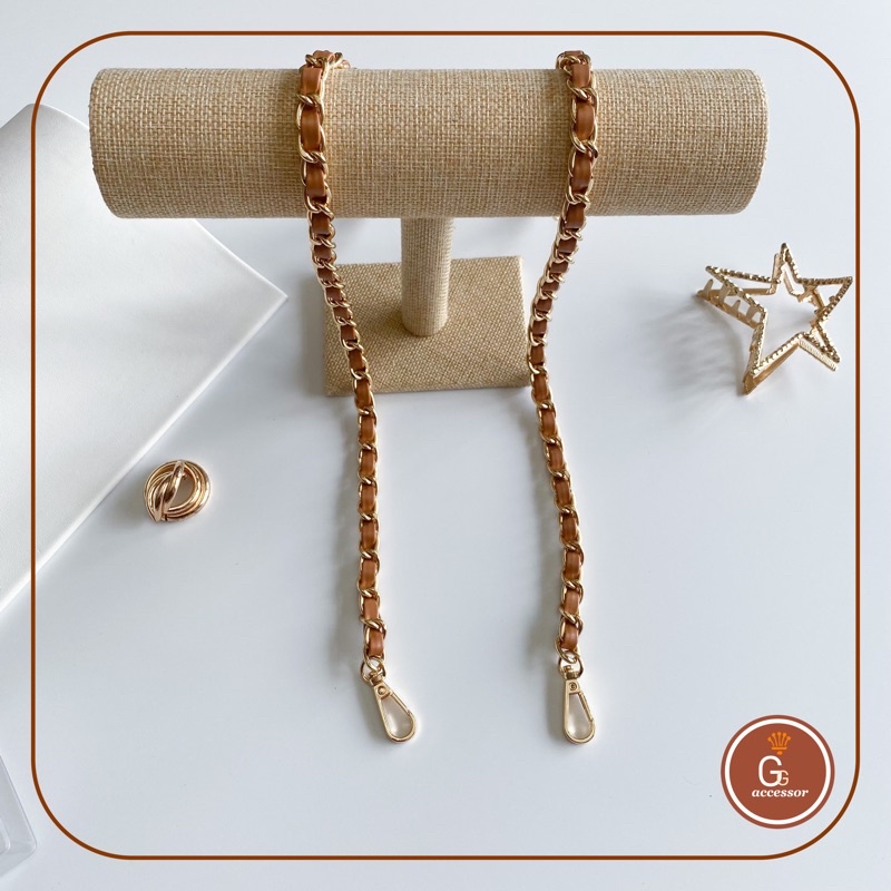 สายกระเป๋าโซ่ รุ่น PU Chain โทนเทา/น้ำตาล (แถมการ์ดเสียบ) | Shopee Thailand