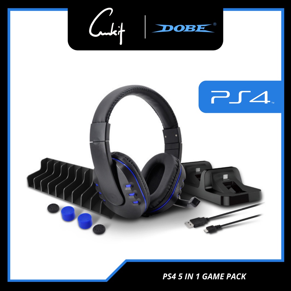 Dobe 5 IN 1 เกมแพ็ค PS4 PRO PS4 Slim แท่นชาร์จสเตอริโอหูฟังขาตั้ง Thumb ...