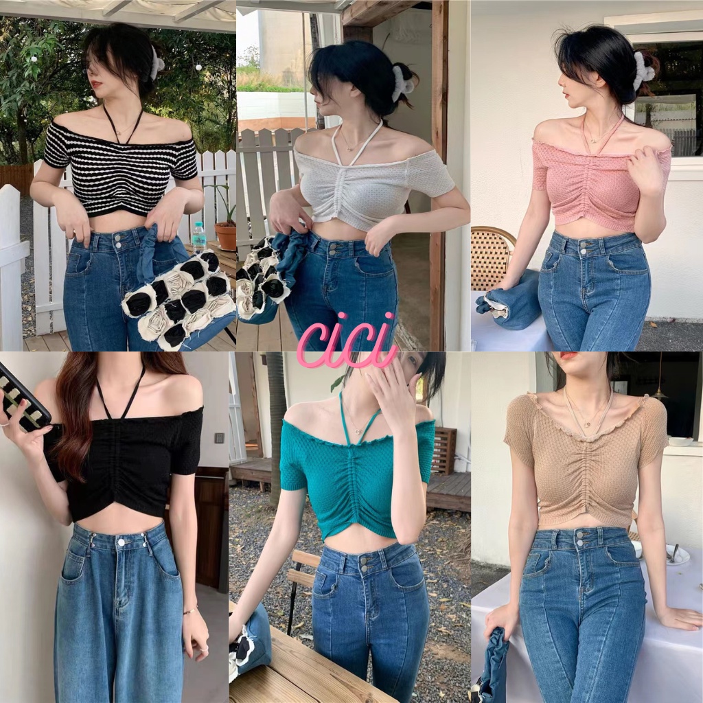 Cici(NO. 96306-1)เเสื้อแขนสั้น ใส่ได้ 2 แบบ ปาดไหล่เซ็ก แขนสั้นก็น่ารัก ดีเทลเก๋ๆไม่ซ้ำใคร เริศ ...