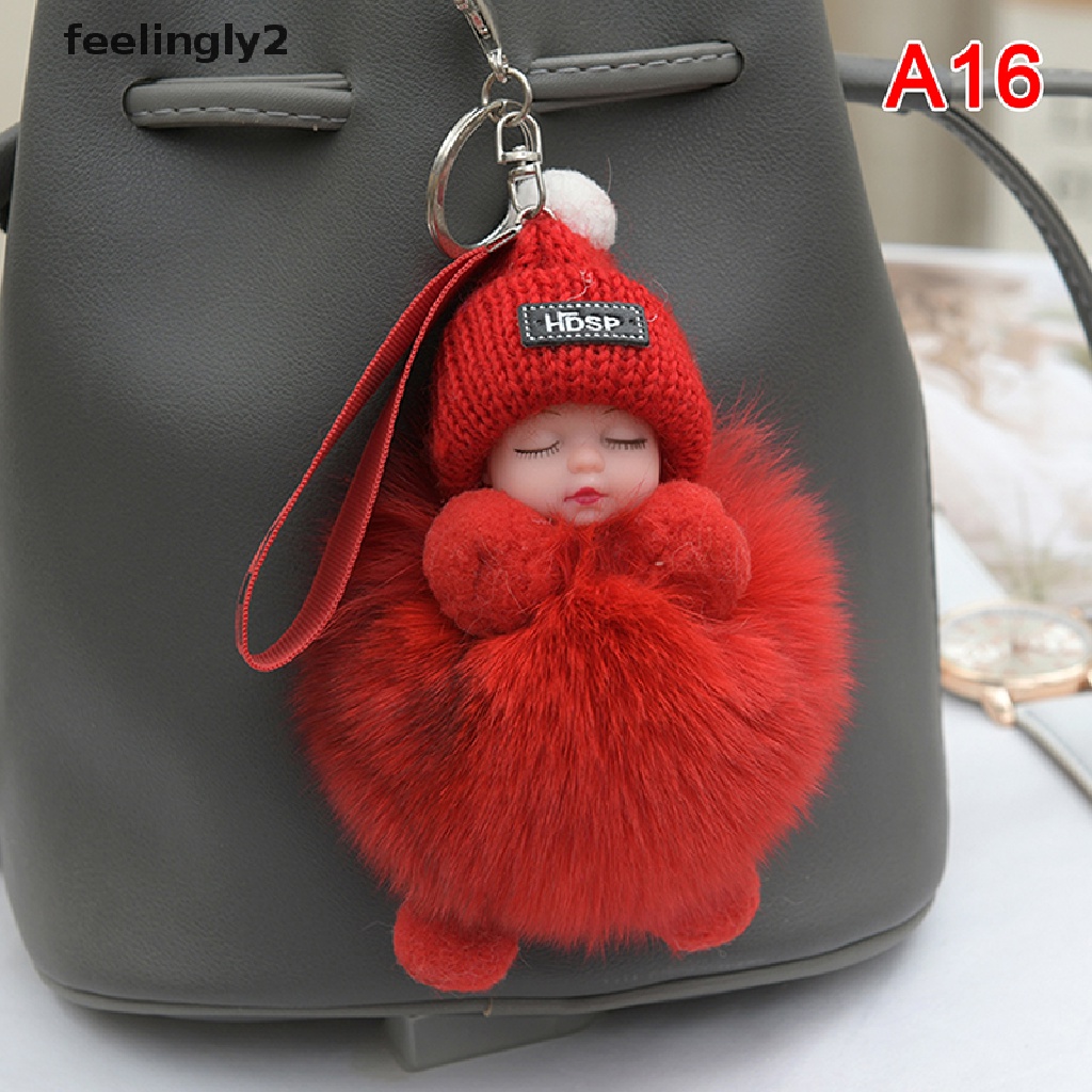 [feel] Pompom Sleeping Baby Keychain พวงกุญแจตุ๊กตาปอมปอม ขนฟู น่ารัก ...