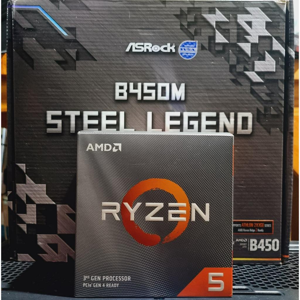 CPU AMD RYZEN 5 3600 + B450M ASROCK STEEL LEGEND (AM4) มือ2 ใช้งานปกติ ...