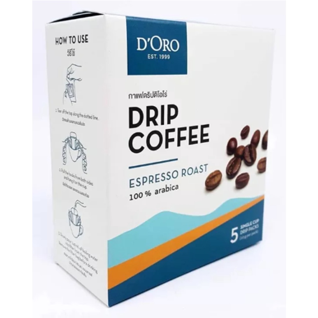 D'ORO Drip Coffee Espresso Roast Arabica Pack 10g.x 5 cup อาหารเครื่องดื่ม เครื่องดื่ม กาแฟ ...