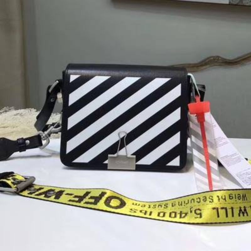 Off White Mini Diagonal Stripe Binder Clip Leather Flap Crossbody Bag ...